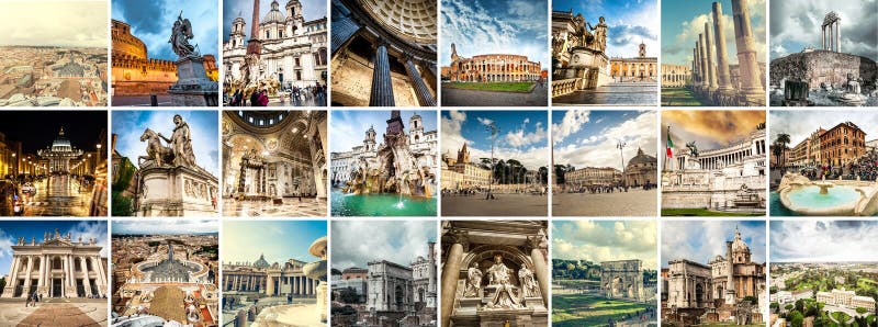 Collage of sights of Rome editorial image. Image of outdoor - 141765410