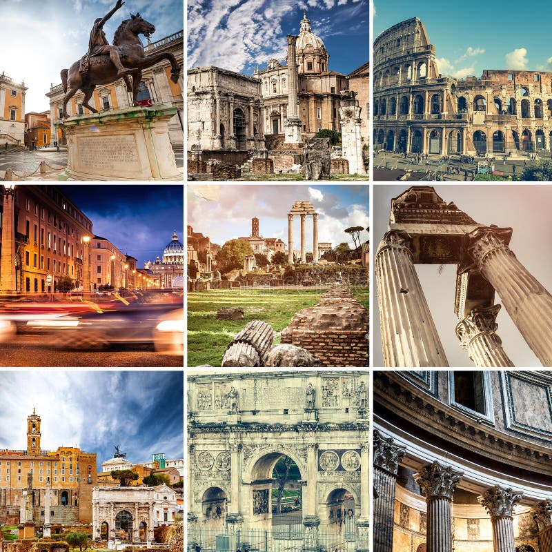 Collage of sights of Rome stock image. Image of famous - 148347257