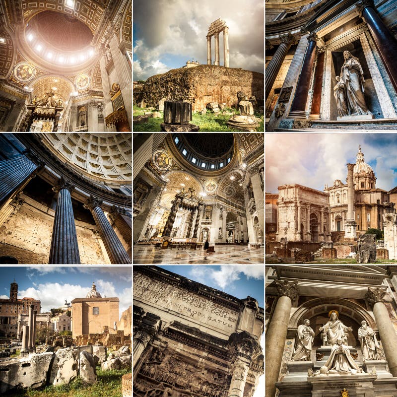 Collage of sights of Rome stock image. Image of building - 148347315