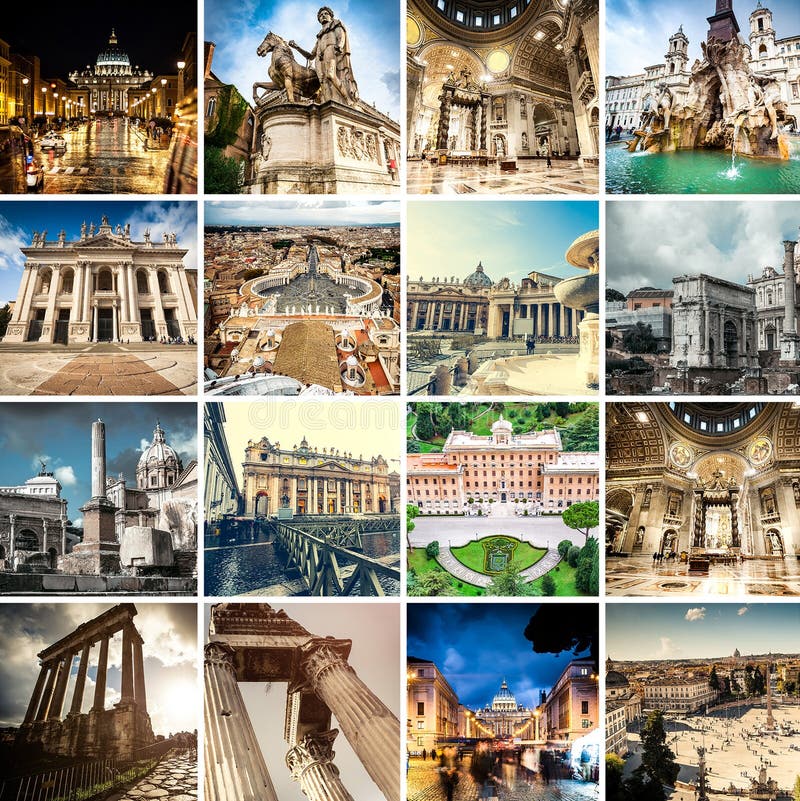 Collage of sights of Rome stock image. Image of basilica - 175960923