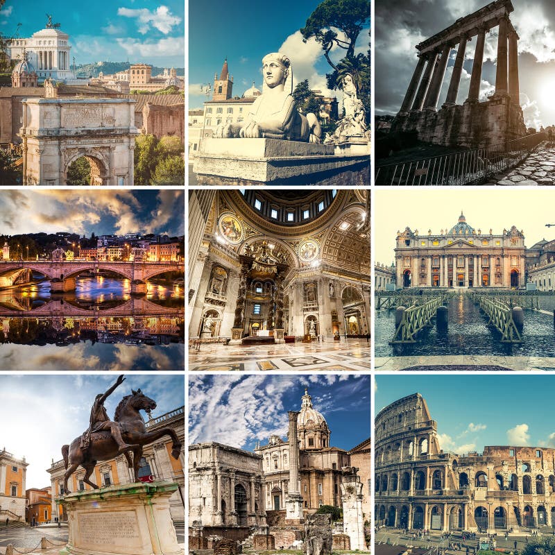 Collage of sights of Rome stock photo. Image of architecture - 148347356