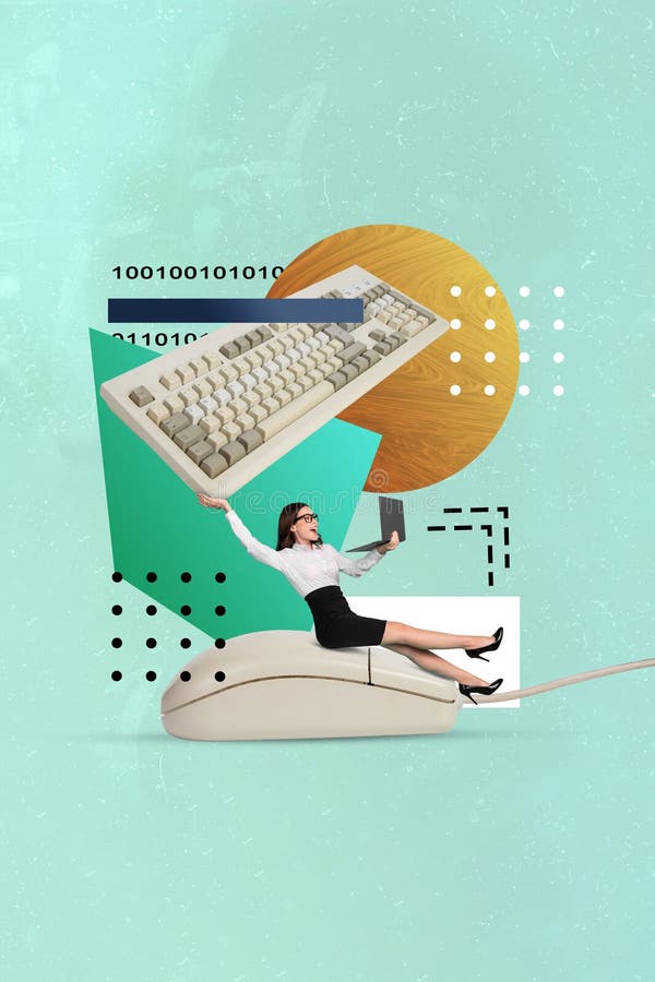 Collage Sketch Image of Funny Crazy Cheerful Lady Using Modern Devices Holding Keypad Isolated ...