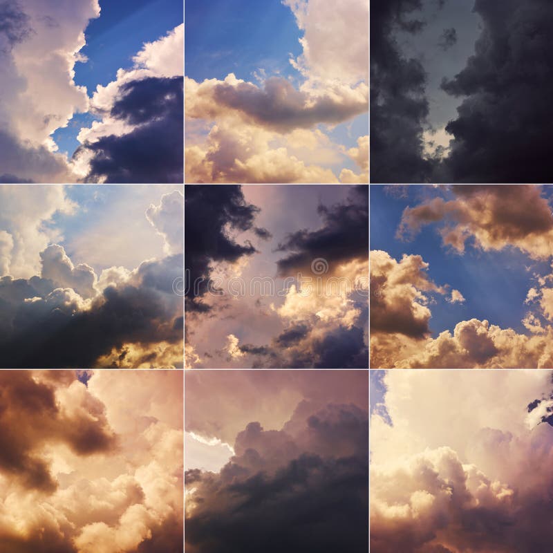 Collage of skies views stock photo. Image of space, cloudiness - 219875298