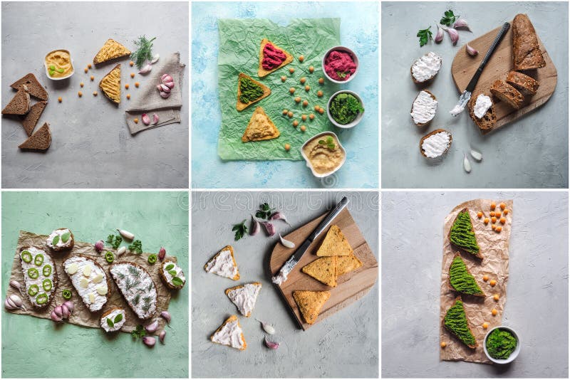 Collage with Snacks, Pate Spread on Bread. Stock Photo - Image of dill ...