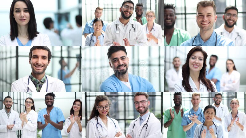 Happy Professional Male and Female Doctors. Collage of Happy ...