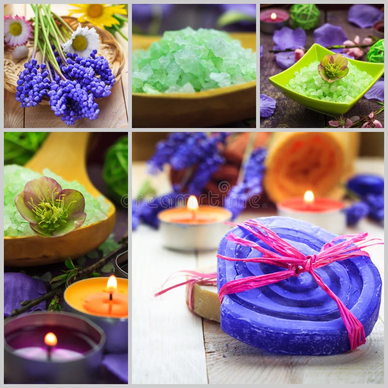 Collage Spa Concept Herbal Soaps Scented Candles Stock Image - Image of ...