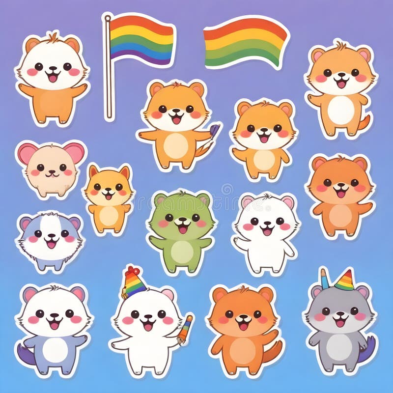 A Collage of Stickers with Different Animals on Them and Rainbow Flags ...