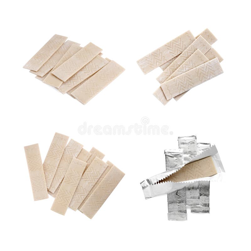 Collage with Sticks of Chewing Gum on White Background Stock Image ...