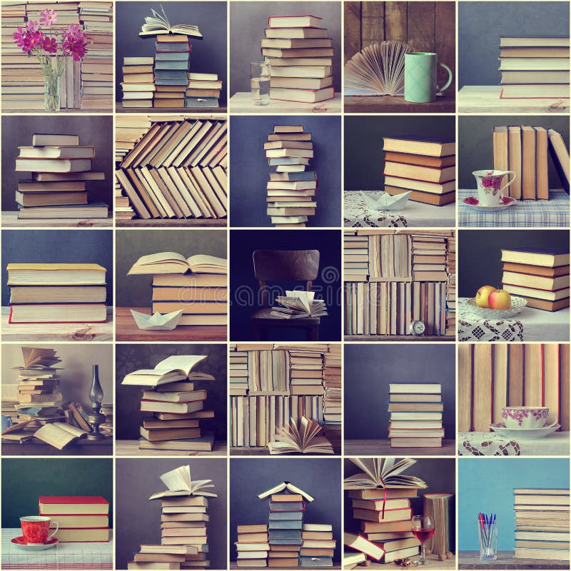 Collage from Still Lifes with Books Stock Photo - Image of library ...
