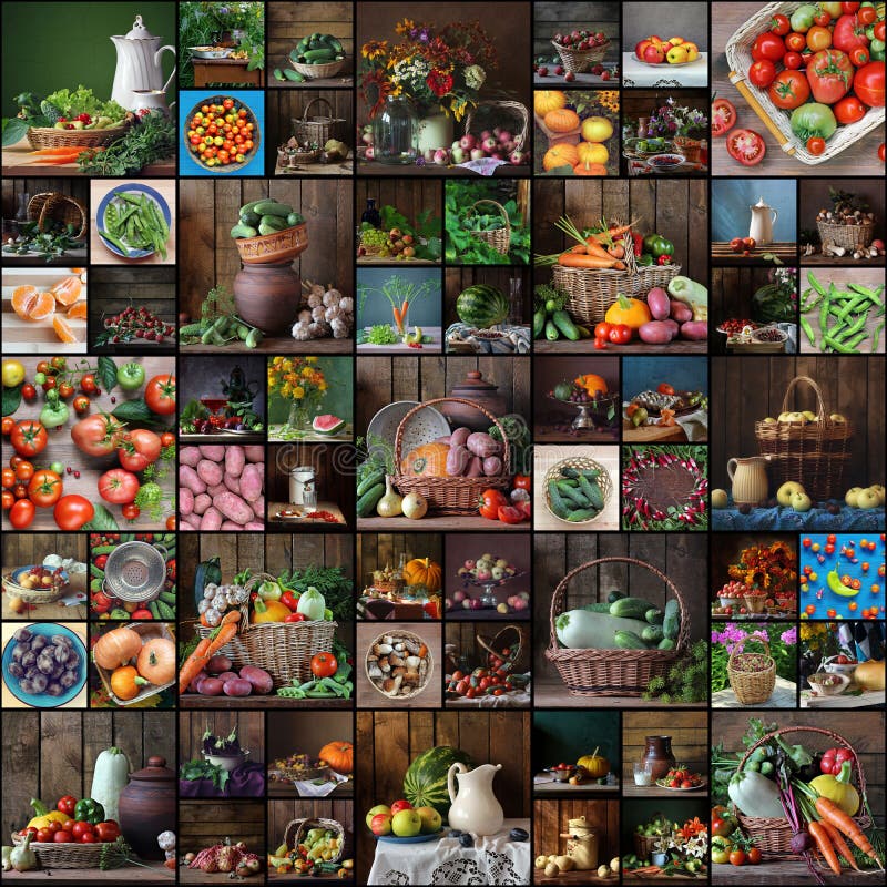 Collage from Still Lifes with Fruit and Vegetables. Stock Photo - Image ...