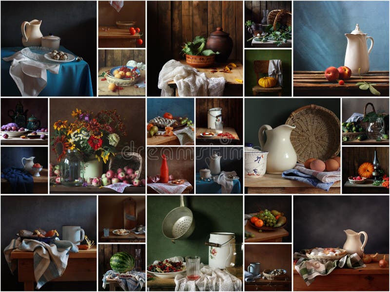 Collage from the Still Lifes Made in Kitchen. Stock Image - Image of ...