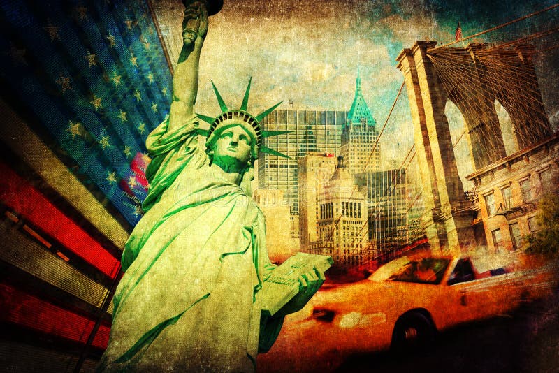 Collage Strutturato Dei Simboli Da New York Fotografia Stock - Immagine ...