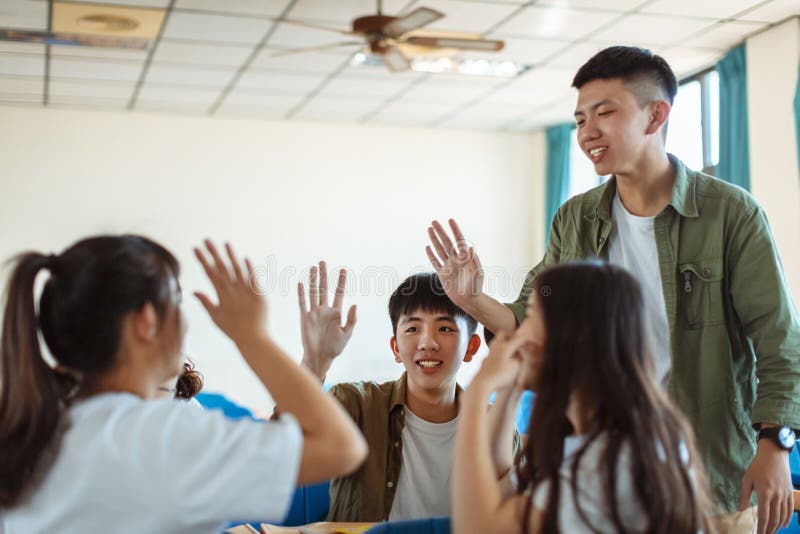 Collage Student Discuss with Classmate in Classroom Stock Photo - Image ...