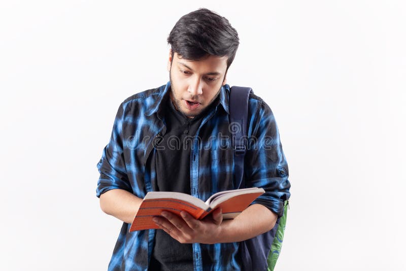 Collage Student Reading Book with Surprise Face Stock Image - Image of ...