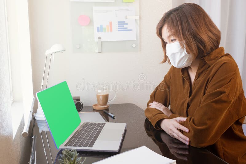 Collage Student Study Online Class from Home and Using Computer Stock ...