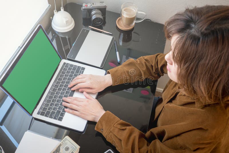 Collage Student Study Online Class from Home and Using Computer Stock ...