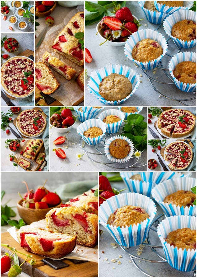 Collage Summer Baking. Strawberry Pastries - Cupcake, Pie and Muffins ...