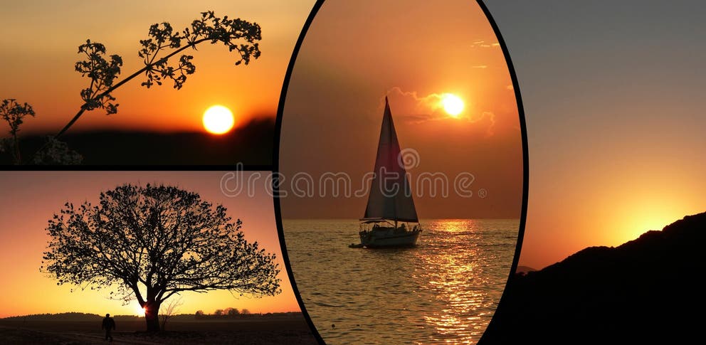 Collage of Sunset Landscape Stock Image - Image of colorful, meditation ...