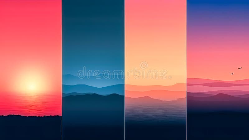 Collage of the Sunset on the Sea, Generative AI. Stock Illustration ...