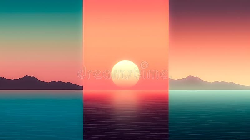 Collage of the Sunset on the Sea, Generative AI. Stock Illustration ...