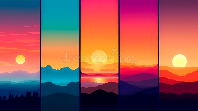Collage of the Sunset on the Sea, Generative AI. Stock Illustration ...
