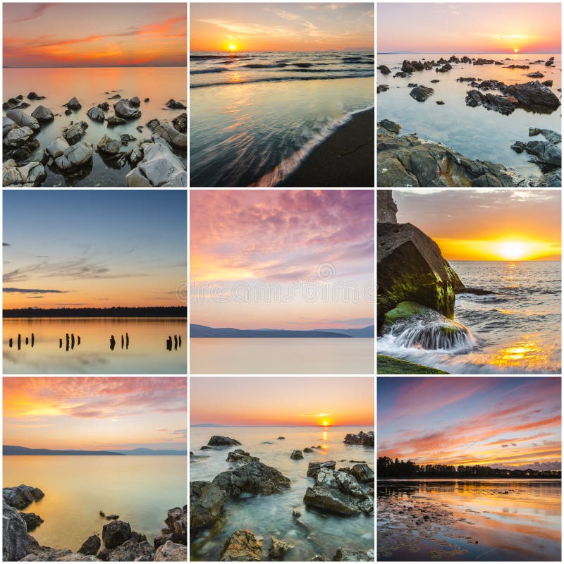 Collage of sunsets stock image. Image of destination - 61723799