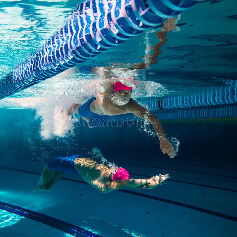 Collage about Swimmers Racing Underwater in Parallel Motion with ...