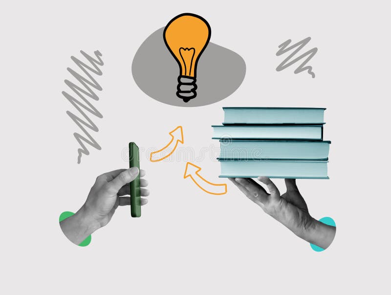 A Collage Symbolizing Hybrid Learning. Hands Holding Smartphone and ...