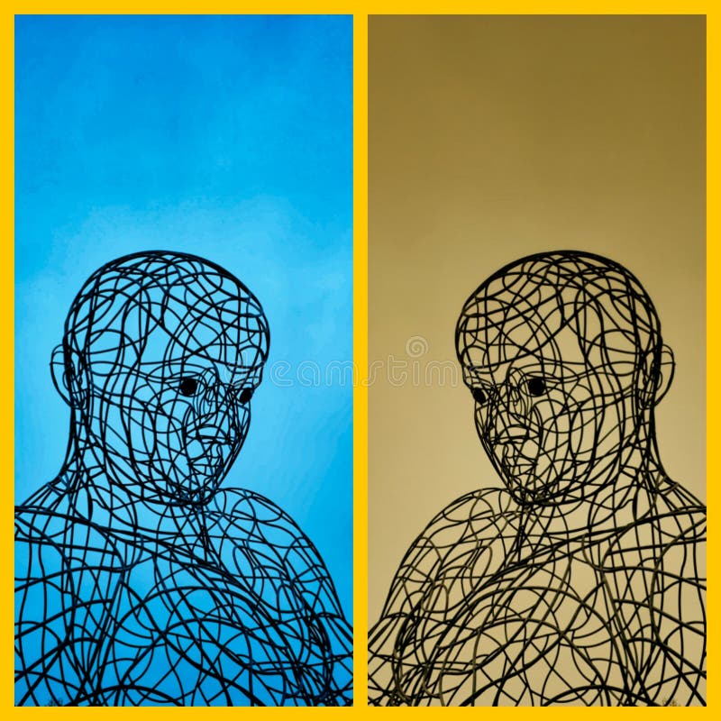 Collage of a Tangled Wire Sculpture of a Contorted Man at IOR Park in ...