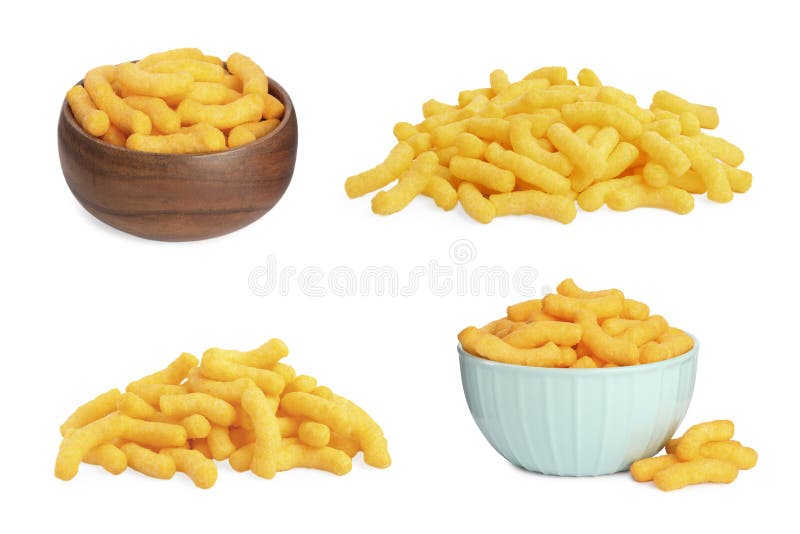 Collage of Tasty Corn Sticks on White Background Stock Image - Image of ...