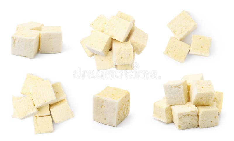 Collage with Tasty Yellow Marshmallows on White Background Stock Image ...