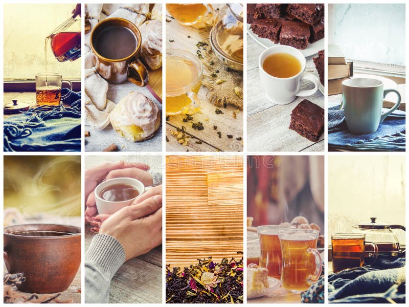 Collage of Tea. Selective Focus Stock Image - Image of board, focus ...