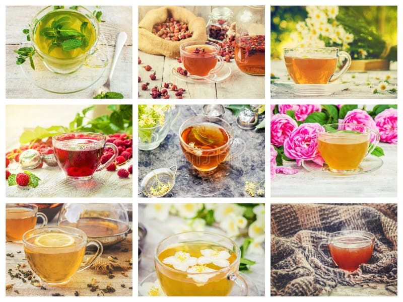 Collage of Tea. Selective Focus Stock Photo - Image of focus, green ...