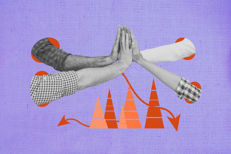 Collage of Teamwork and Collaboration Symbolized by Hands Pile Stack Joining Together Graph ...