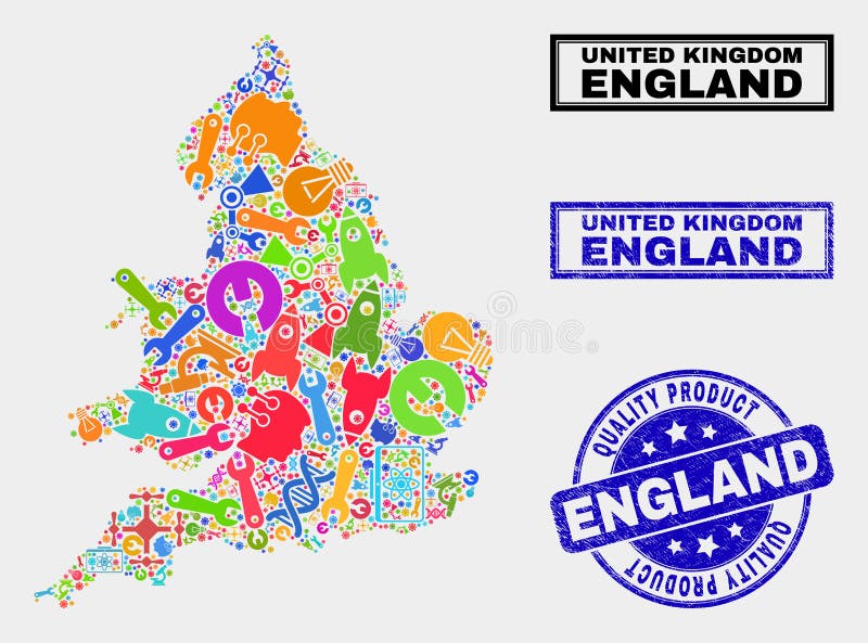 Collage of Technology England Map and Quality Product Stamp Seal Stock ...
