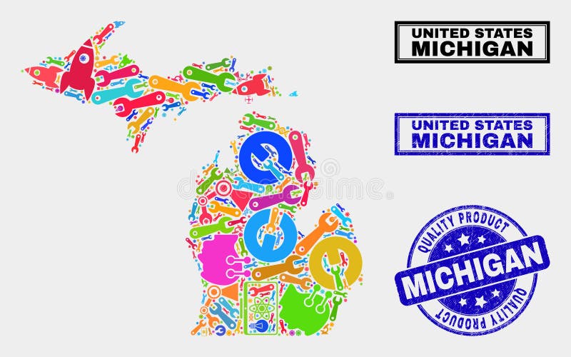 Collage of Technology Michigan State Map and Quality Product Seal Stock ...