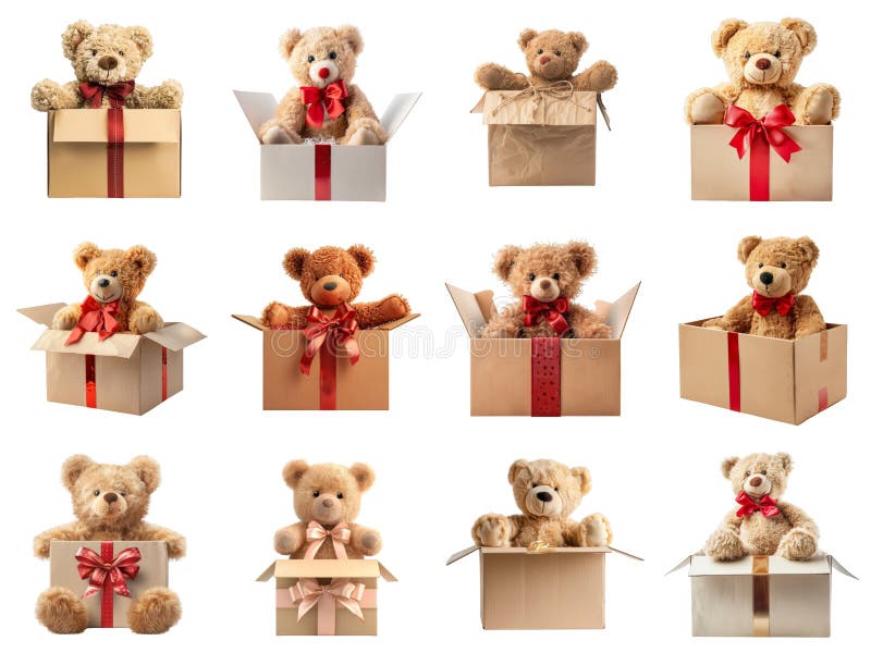 A Collage of Teddy Bears in Gift Boxes Stock Illustration ...