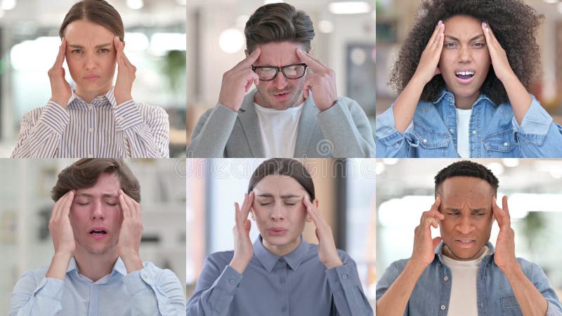 Collage of Tense People Having Headache Stock Photo - Image of ...