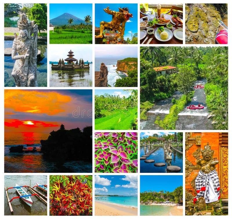 The Collage on the Theme of Bali, Indonesia Stock Image - Image of pura ...