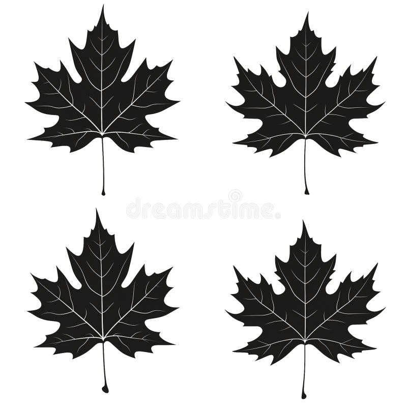 Four Black Maple Leaves on a White Background Stock Illustration ...
