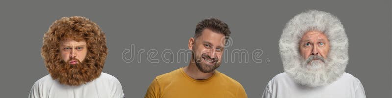 Collage of Three Different Men with Beards and Moustache. Flyer. Stock ...