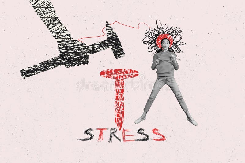 Collage of Tired Stressed Person Under Pressure with Abstract Scribble ...