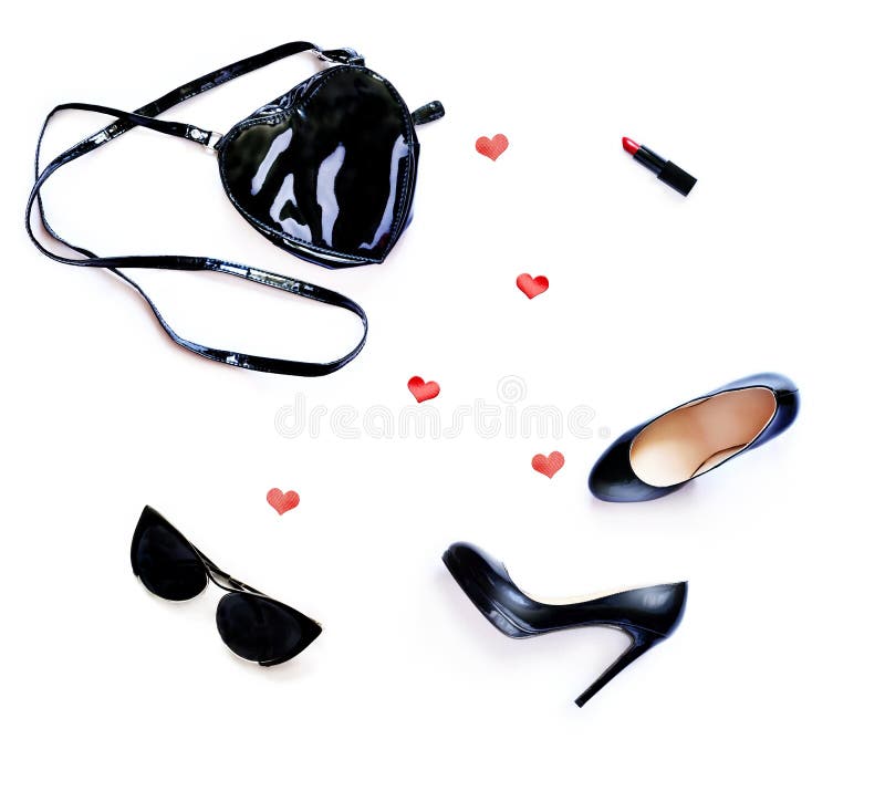 Collage of Tourist Accessories and Hearts Isolated on White Stock Image ...