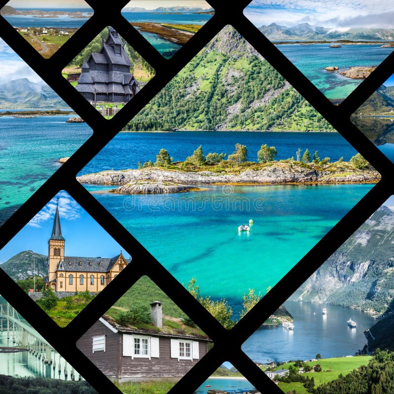 Collage of Tourist Photos of the Norway. Stock Image - Image of ...