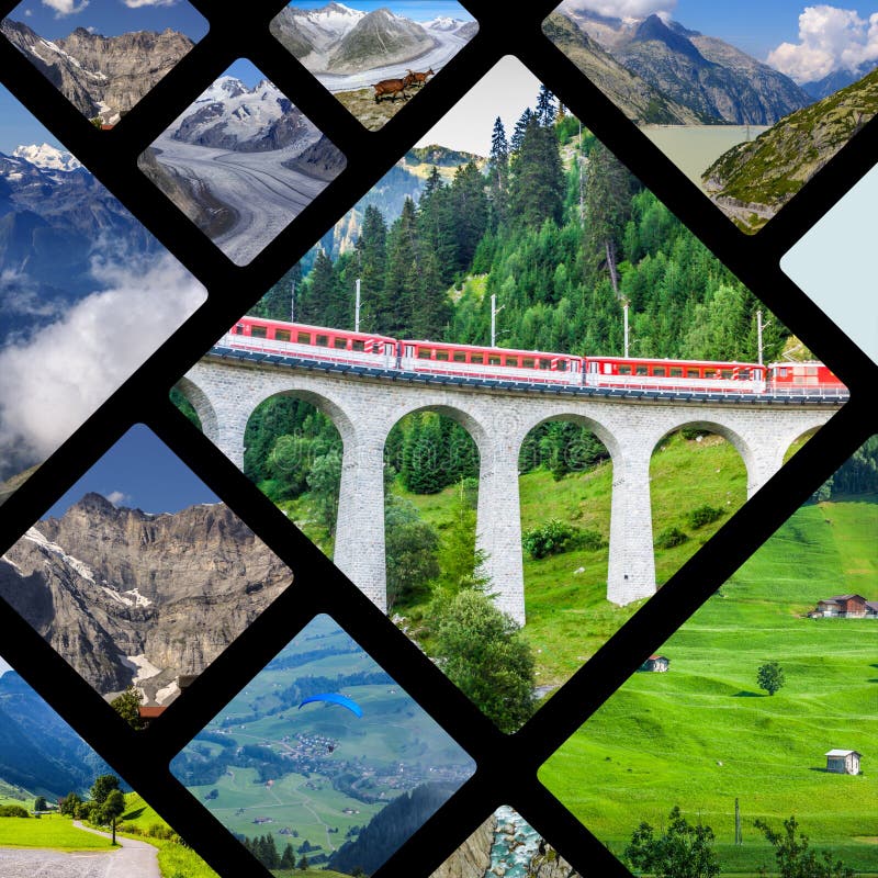 Collage of Tourist Photos of the Switzerland Stock Image - Image of ...
