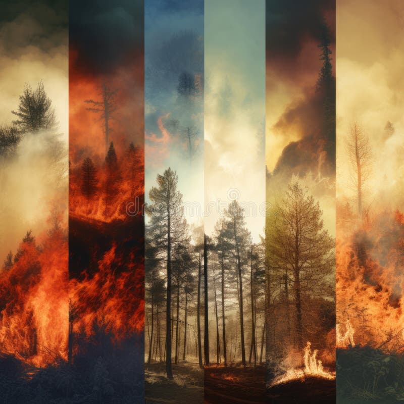 A Collage of Trees and Smoke Stock Illustration - Illustration of ...