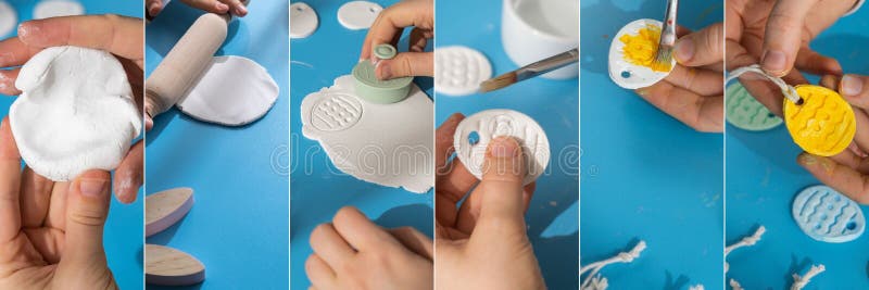 Collage Tutorial Children Air Dry Clay Activity Handicraft Idea. DIY ...
