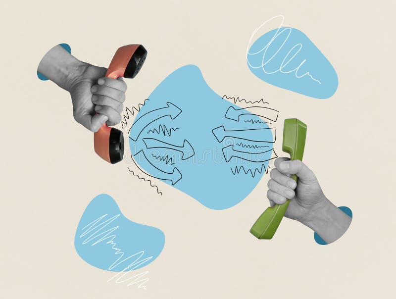 Collage with Two Hands Holding Phones As a Symbol of Communication and ...