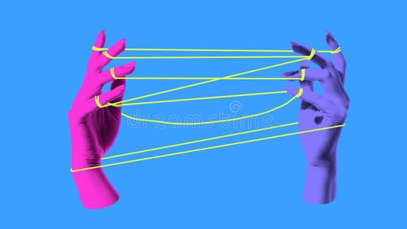 Collage of Two Hands Tied with String Pattern Symbol of Play ...