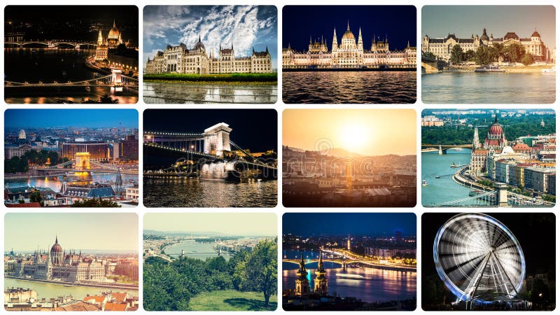 Collage Unterschiedlichen Budapest-Anblicks Stockfoto - Bild von ...
